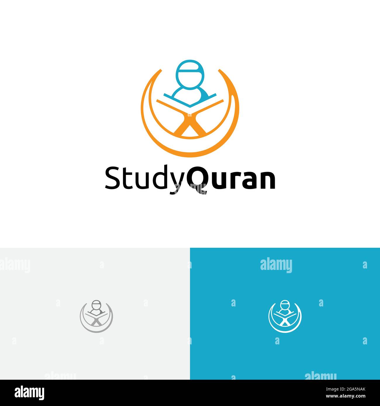 Crescent Moon Moslem Kid Reading Quran Islamic School Learning Logo ...