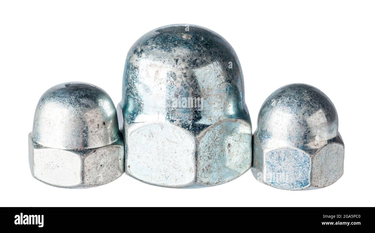 Metal nuts isolated on white background Stock Photo - Alamy