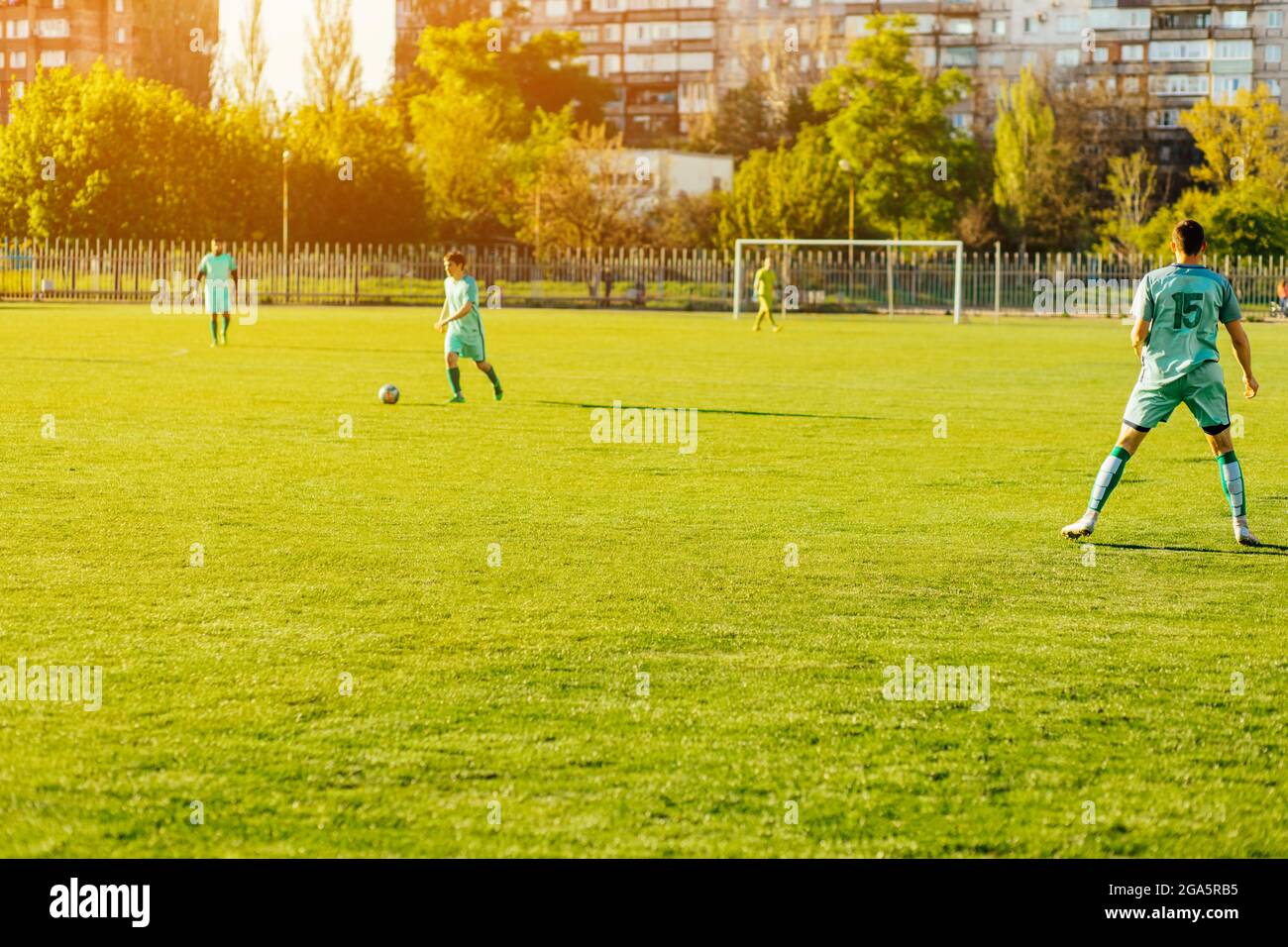 footballer plays a dynamic game in a professional stadium, a group of ...