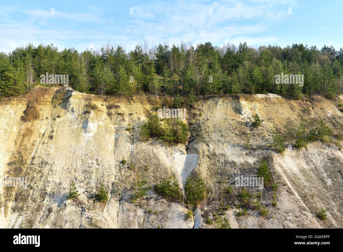 Chalk structure on artificial mountain after quarry mining. Technogenic ...