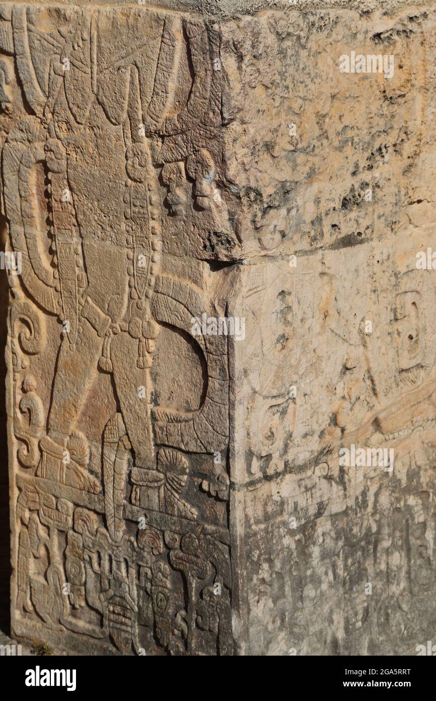 Bas relief of the Mayan city of Chichen Itza, Mexico Stock Photo - Alamy