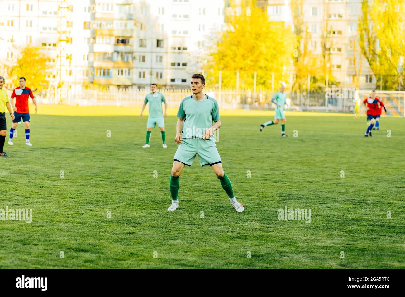Soccer training, young male soccer players training playing soccer ...