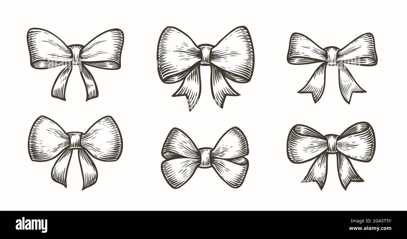 Retro bows and ribbons. Set of decorations for decorating a gift or ...