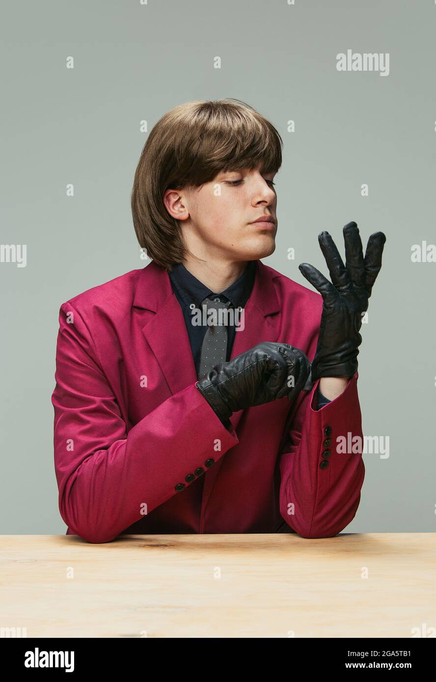 Caucasian man's portrait in retro style, fashion of 70s, 80s years ...