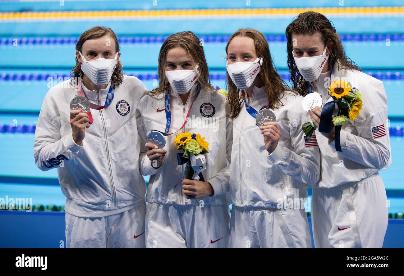 Tokyo, Kanto, Japan. 29th July, 2021. USA relay team pose with their ...