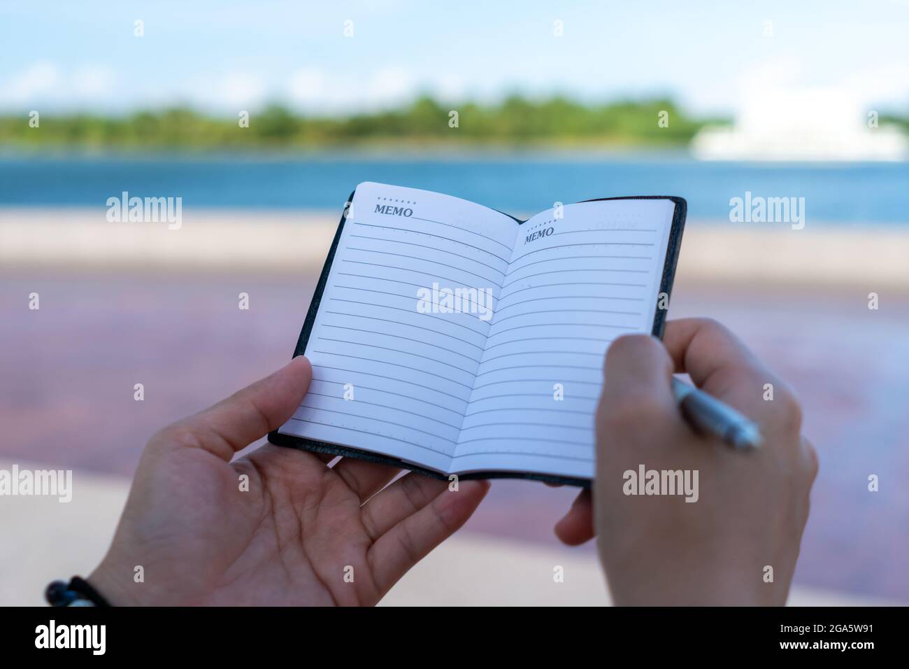 Girl with pencil and journal hi-res stock photography and images - Alamy