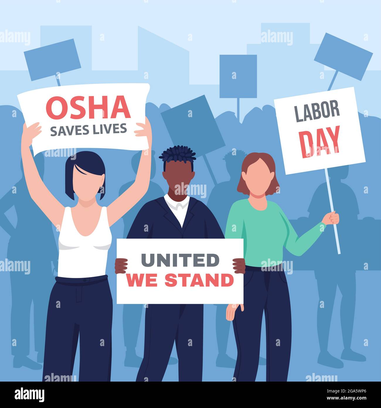 Peaceful labor day demonstration flat color vector illustration Stock ...