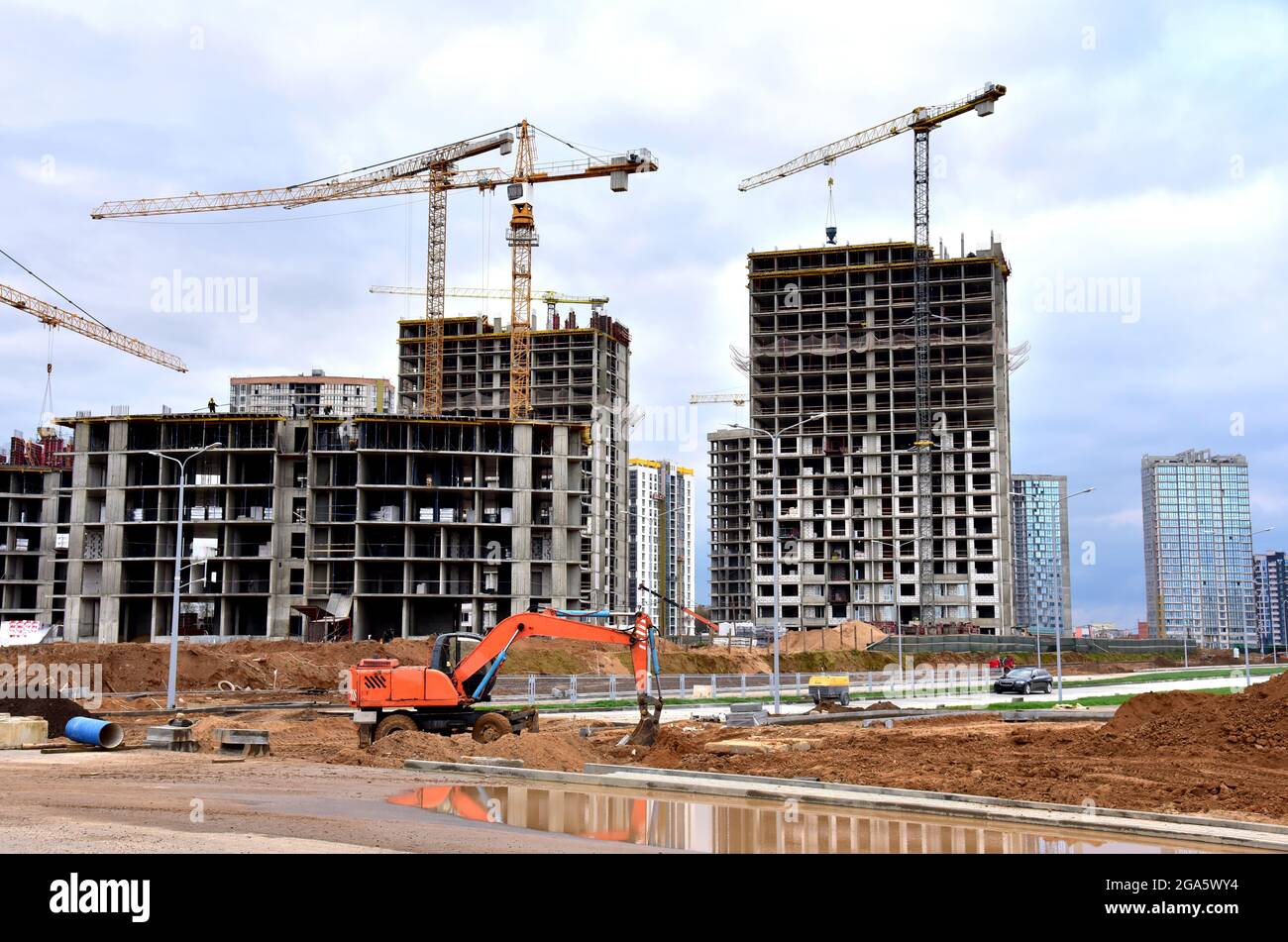 View of a large construction site where earthmoving equipment ...