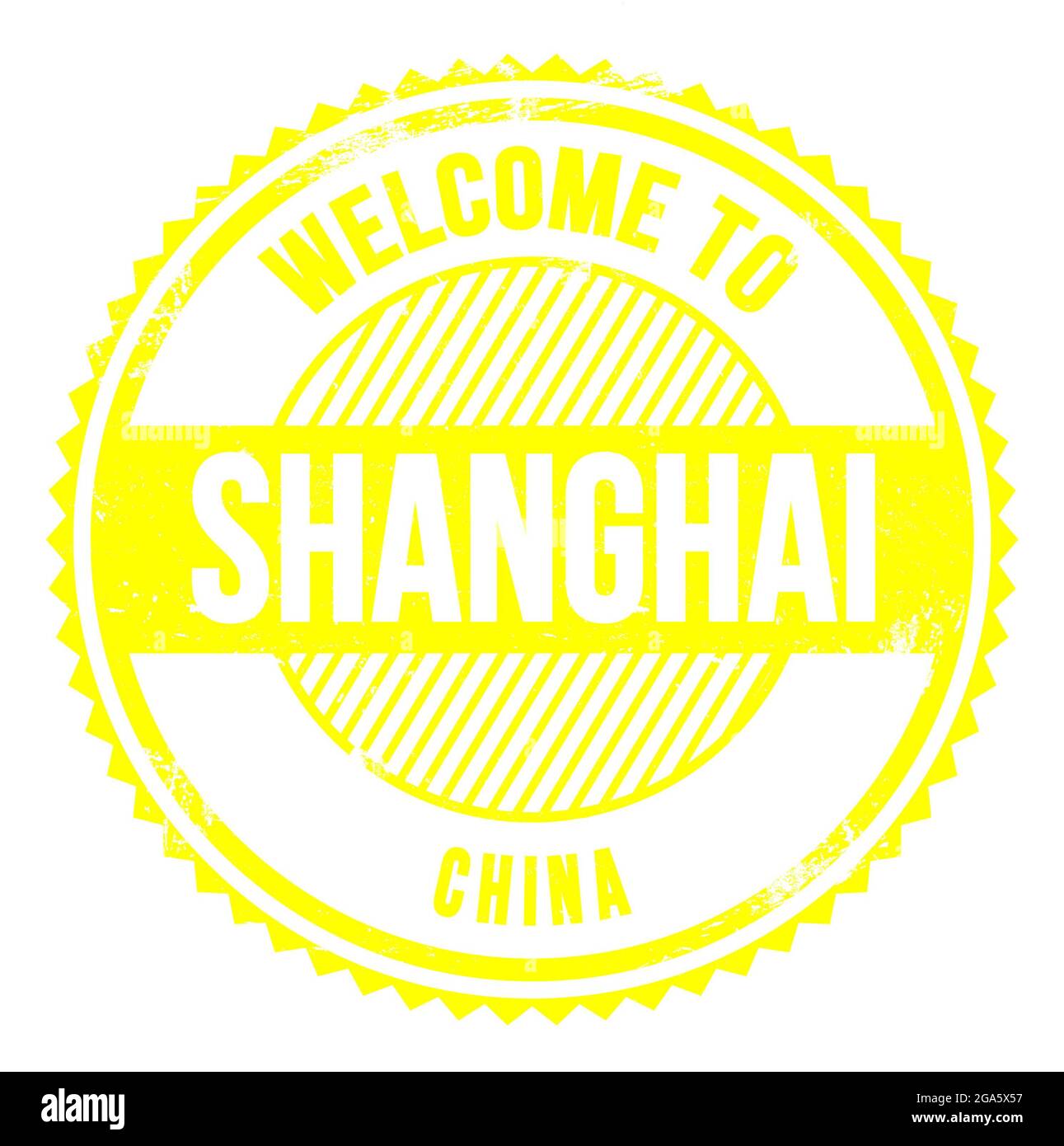WELCOME TO SHANGHAI - CHINA, words written on yellow zig zag stamp ...