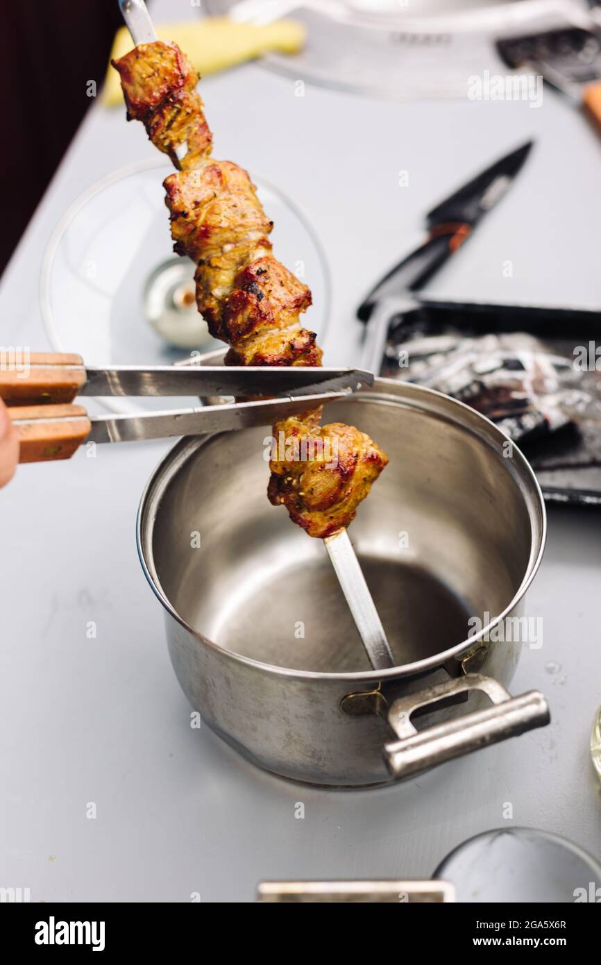The kebab is removed from the skewer Stock Photo - Alamy