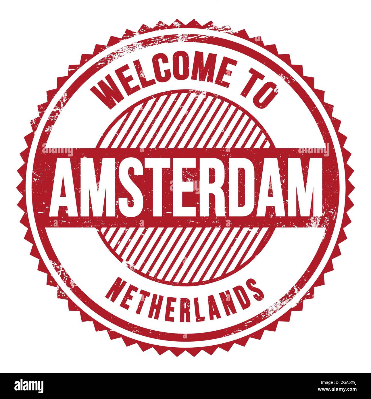 WELCOME TO AMSTERDAM - NETHERLANDS, words written on red zig zag stamp ...