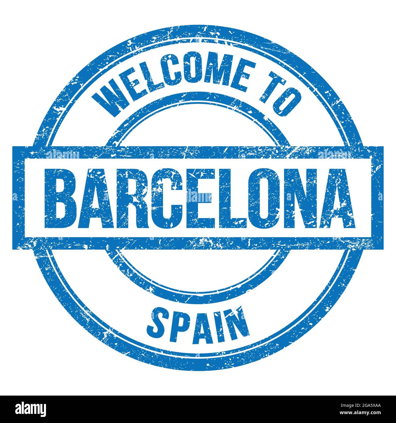 WELCOME TO BARCELONA - SPAIN, words written on blue round simple stamp ...