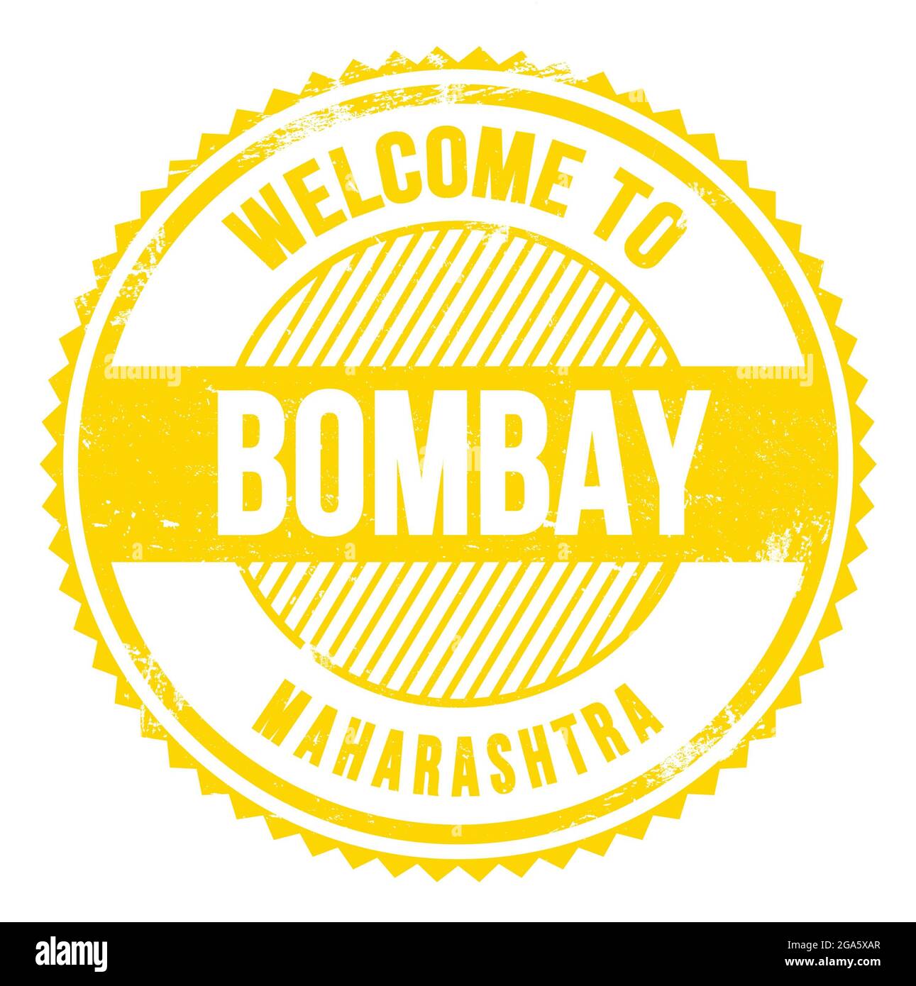 WELCOME TO BOMBAY - MAHARASHTRA, words written on yellow zig zag stamp ...