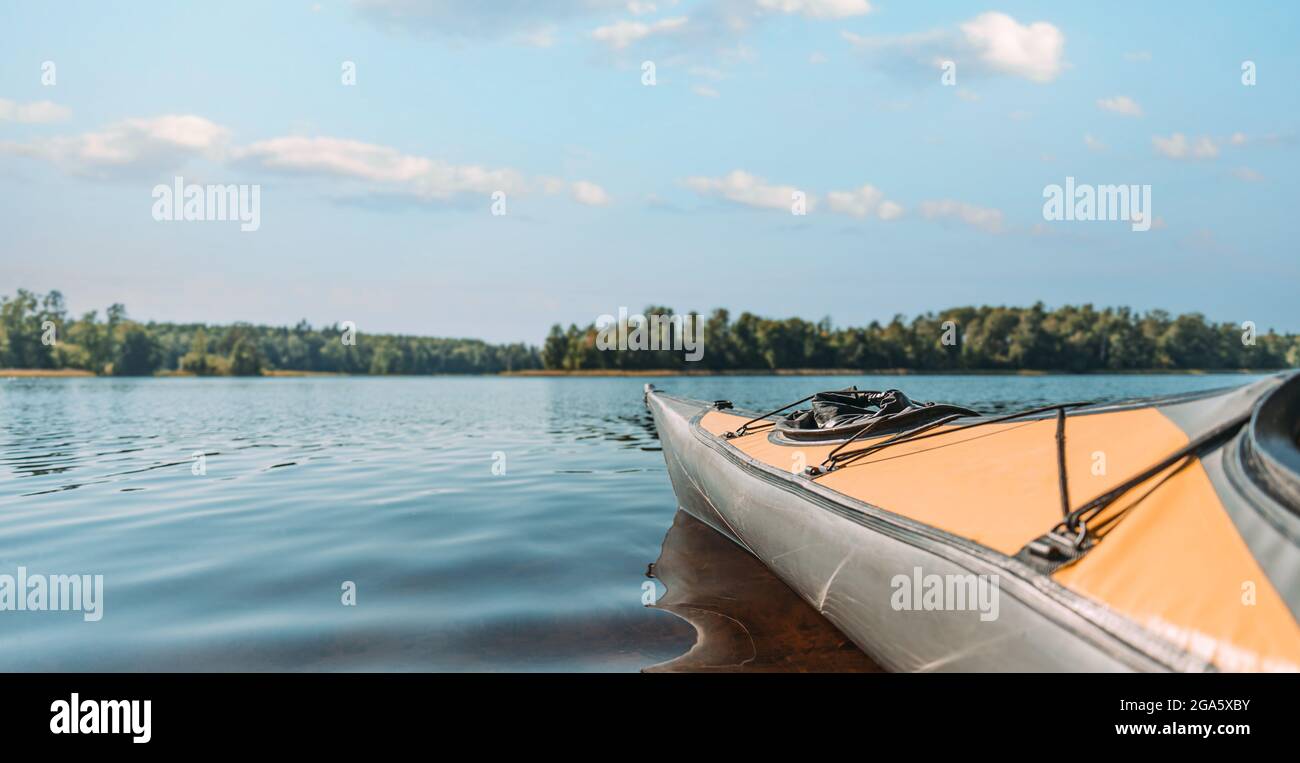 Nature landscape with kayak on water without people Stock Photo - Alamy