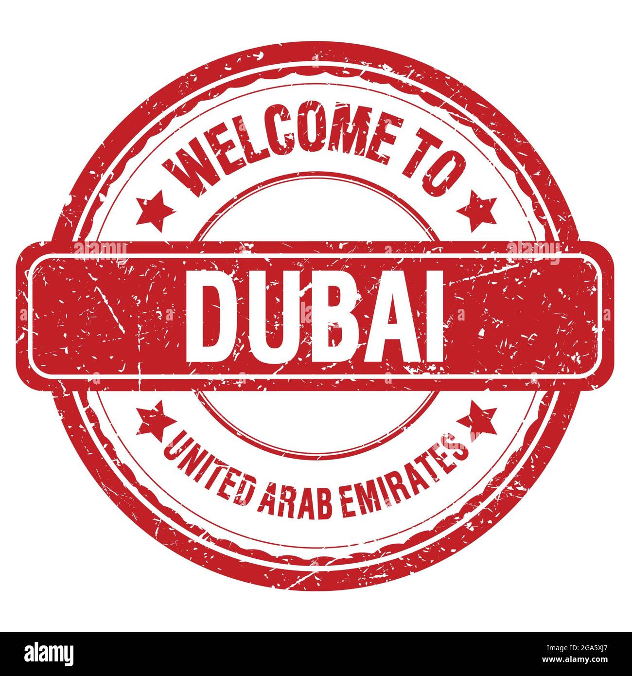 WELCOME TO DUBAI - UNITED ARAB EMIRATES, words written on dark red ...