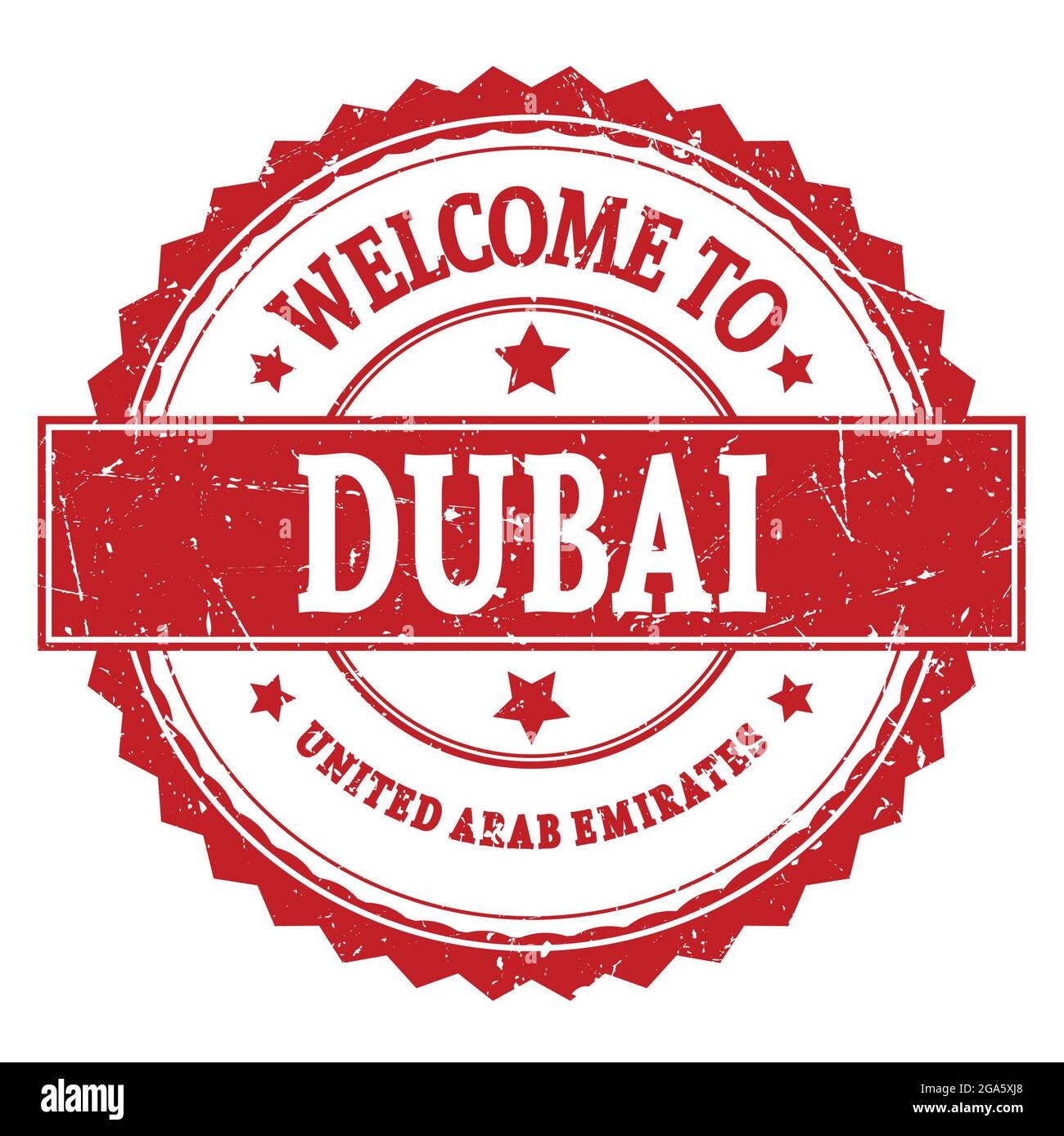 WELCOME TO DUBAI - UNITED ARAB EMIRATES, words written on dark red ...