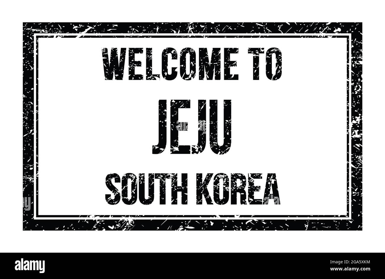 WELCOME TO JEJU - SOUTH KOREA, words written on black rectangle post ...