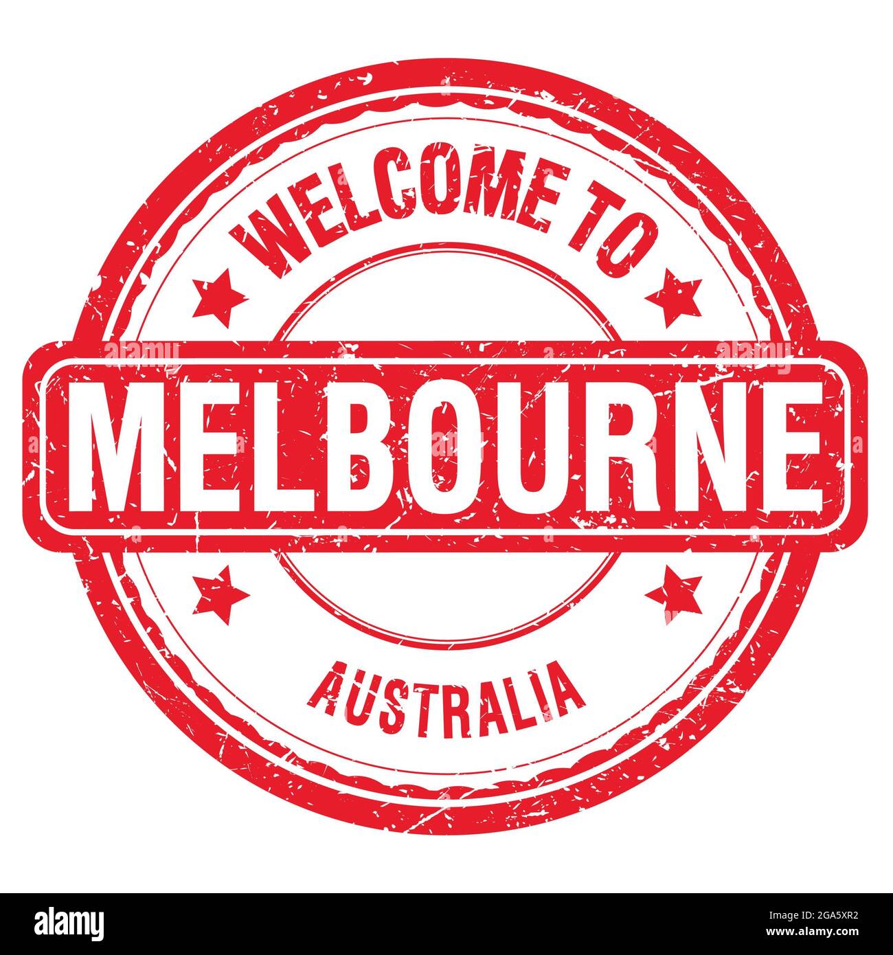 WELCOME TO MELBOURNE - AUSTRALIA, words written on red grungy stamp ...