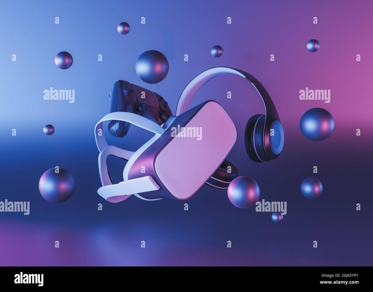 console controller with virtual reality goggles and headset floating in ...