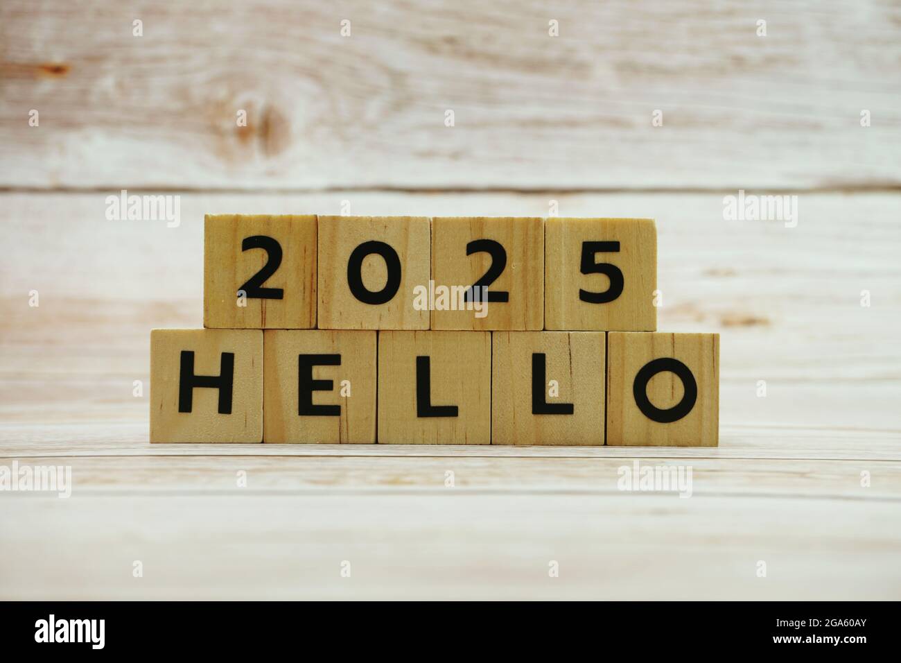 Happy New Year concept Hello 2025 alphabet letters on wooden background ...