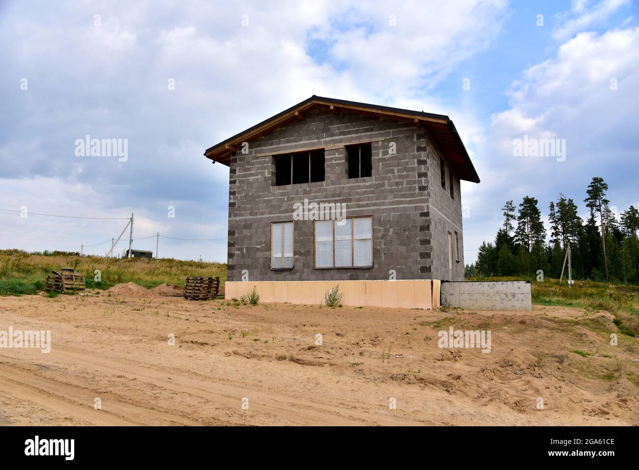 Building a house of expanded-clay concrete blocks. Unfinished private ...