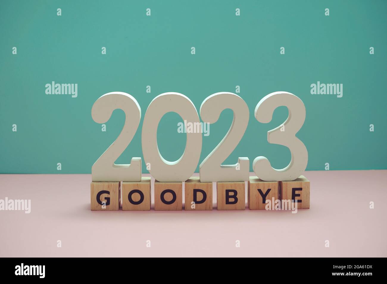 Goodbye 2023 alphabet letter on blue and pink background Stock Photo ...