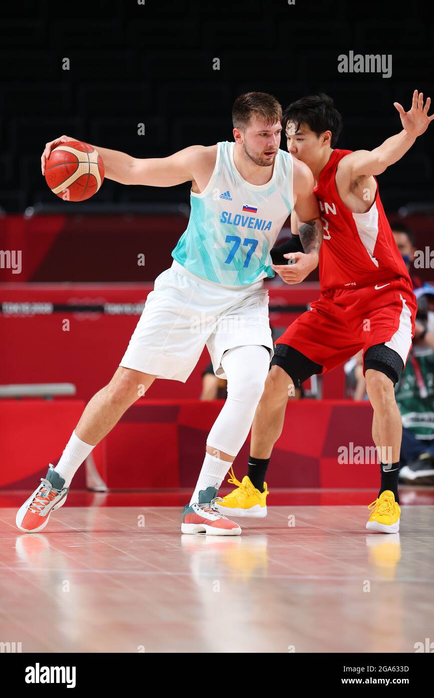 Saitama, Japan. 29th July, 2021. (L to R) Luka Doncic (SLO), Yudai Baba ...