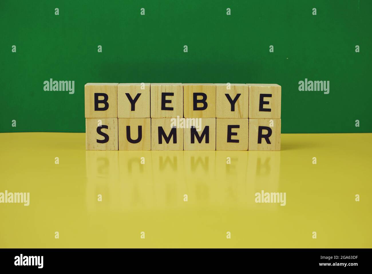 Bye Bye Summer alphabet letter on green and yellow background Stock Photo - Alamy