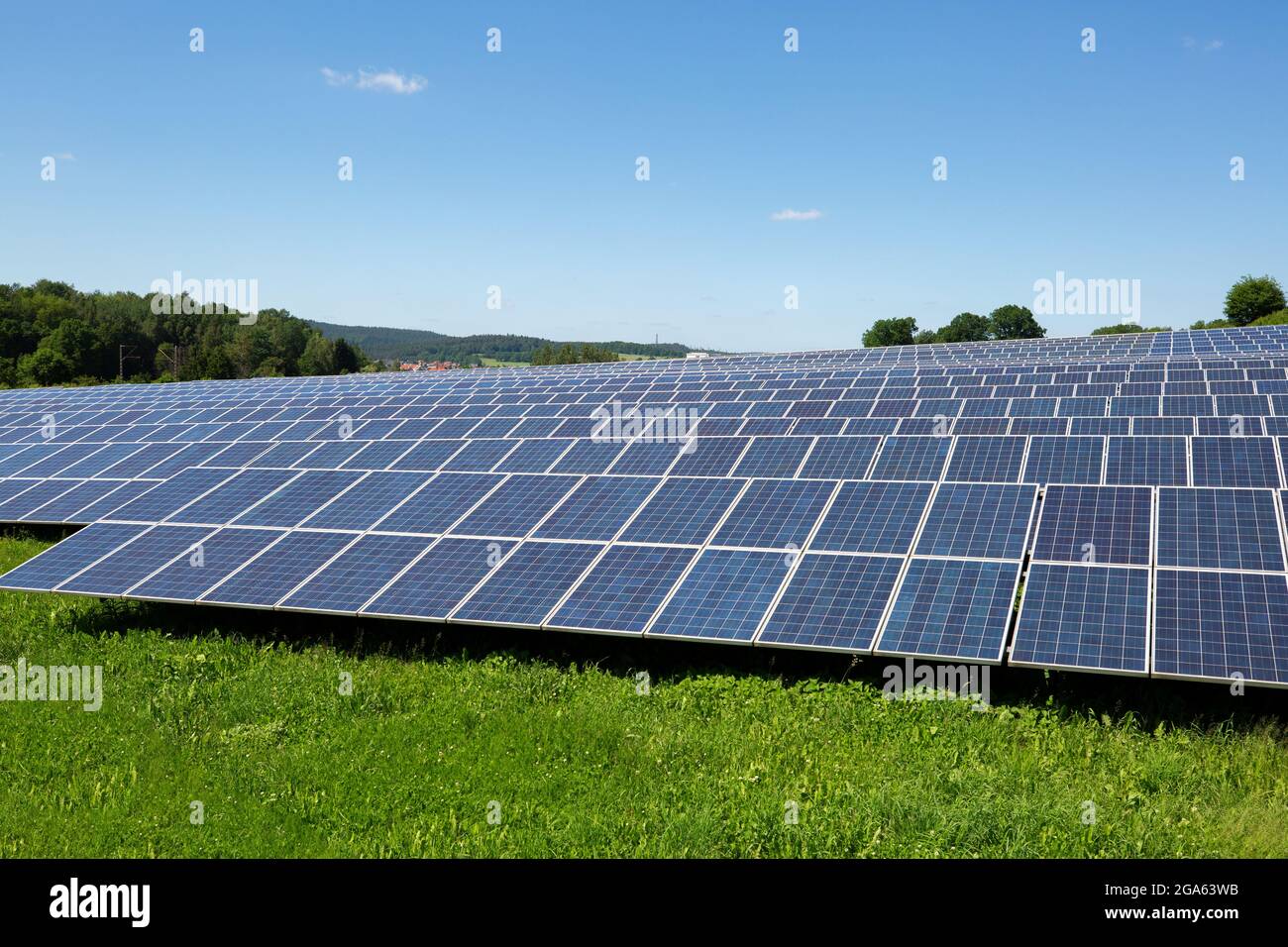 Large Solar Park With Many Photovoltaic Modules In Nature, Meadow And ...