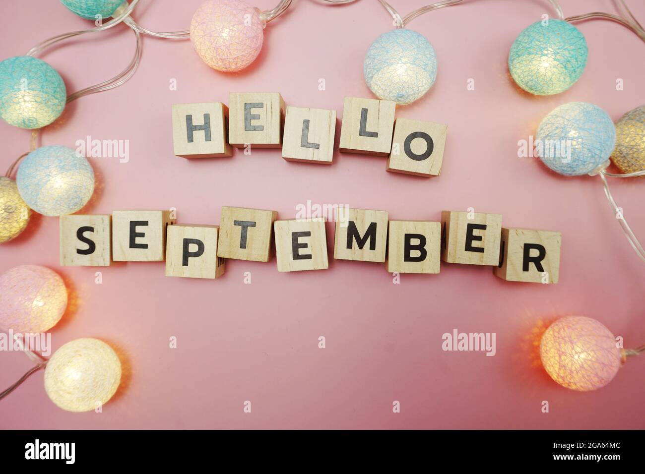 Hello September alphabet letters with LED cotton balls decoration on ...