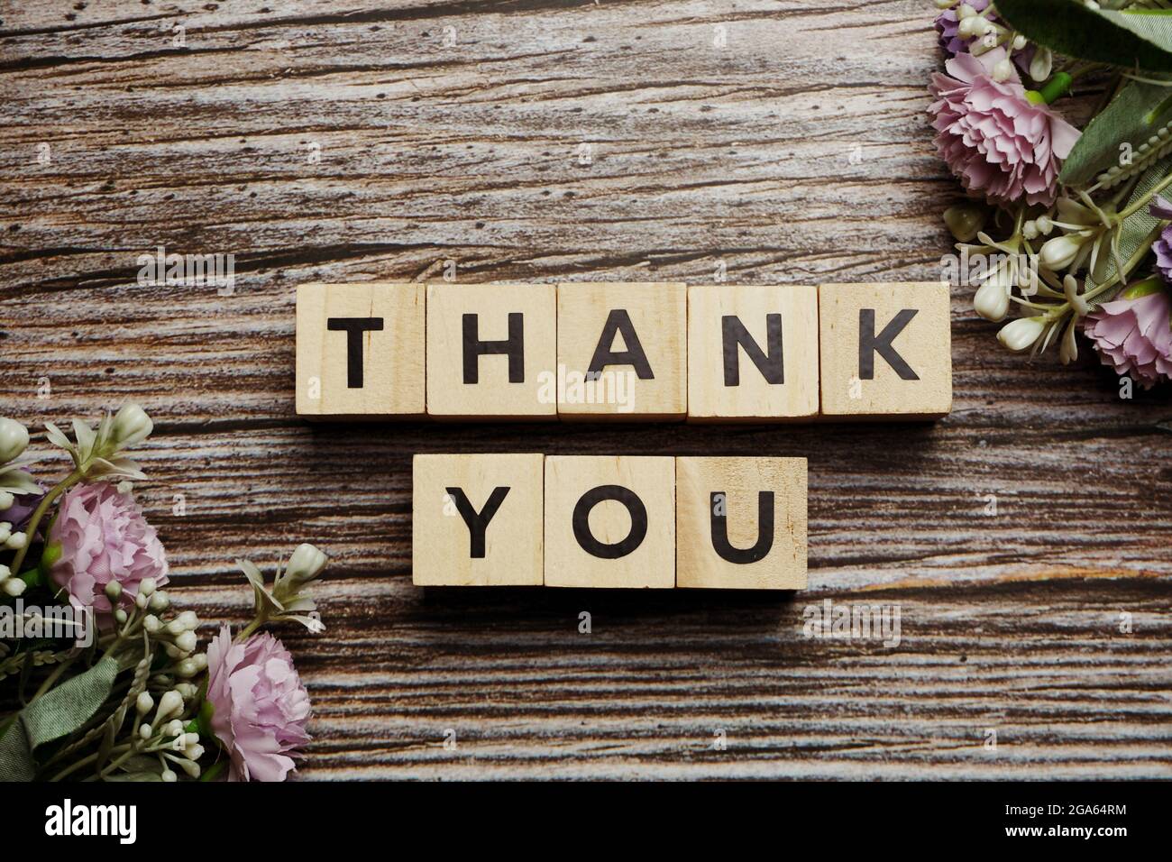Thank You alphabet letters with space copy on wooden background Stock ...