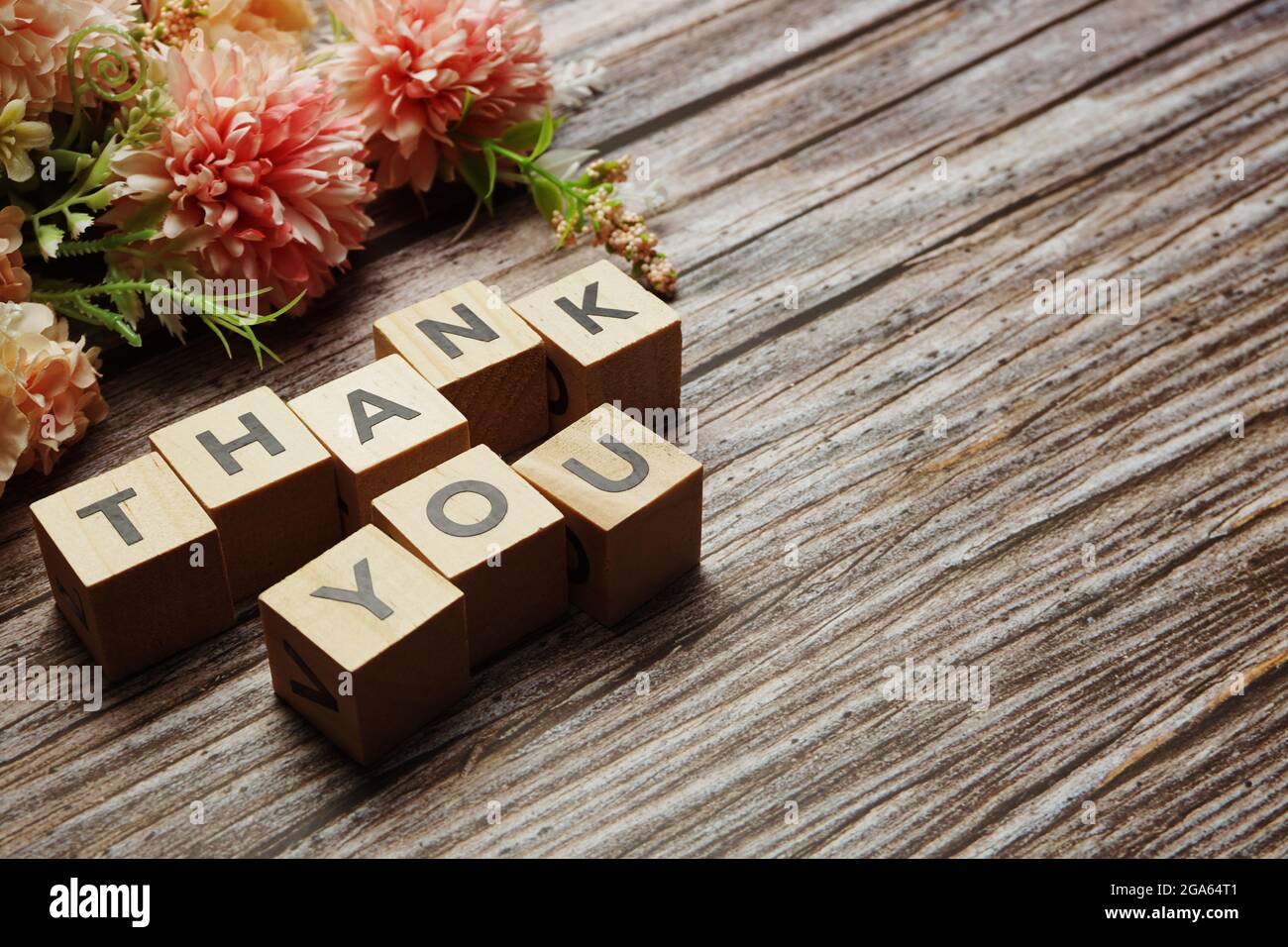 Thank You alphabet letters with space copy on wooden background Stock ...