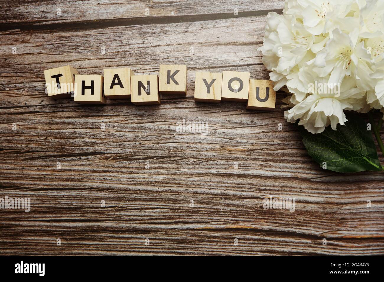 Thank You alphabet letters with space copy on wooden background Stock ...