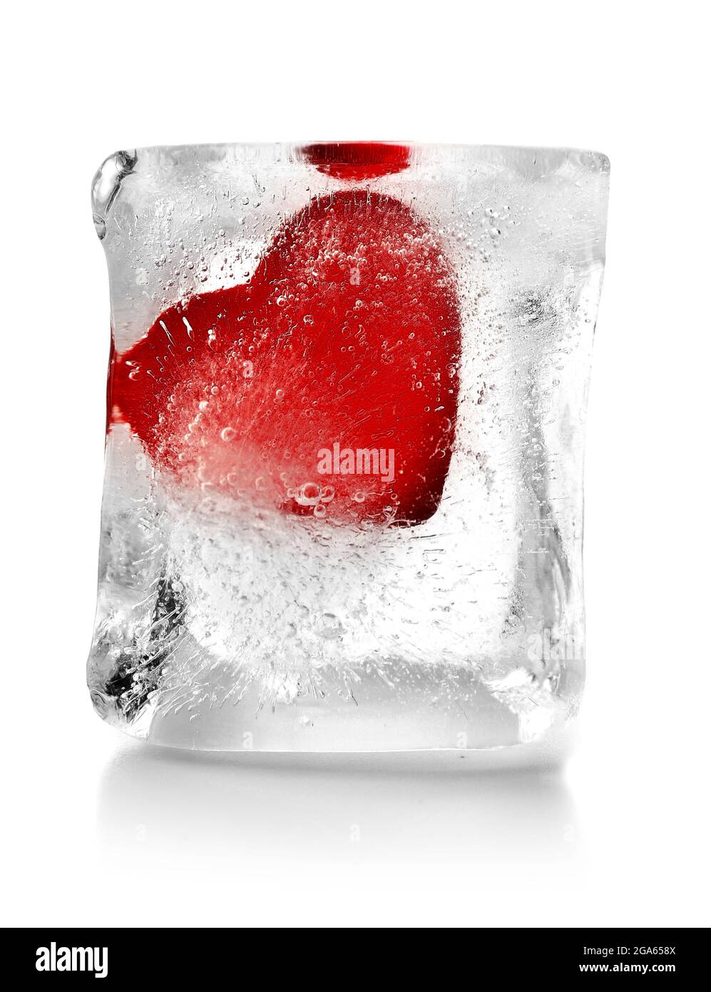 Red heart in ice cube isolated on white Stock Photo - Alamy
