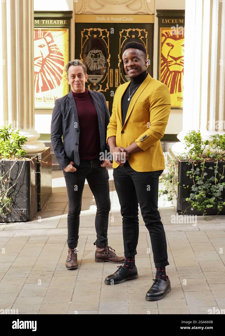 Gary Jordan, who stars as Zazu and Kayi Ushe, who stars as Simba ...