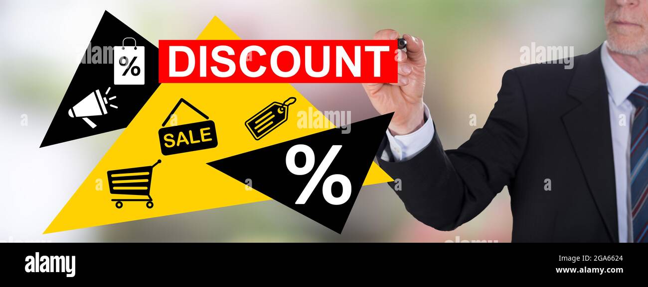 Businessman drawing a discount concept Stock Photo - Alamy