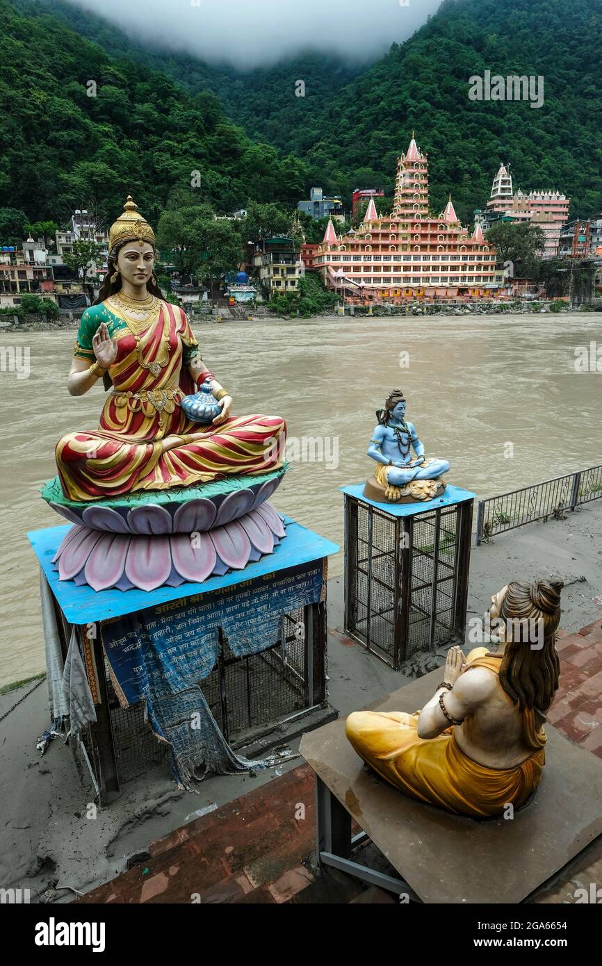 Rishikesh, India - July 2021: Views of the Swarg Niwas Temple from the ...