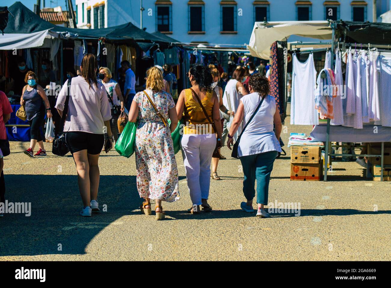 Carmona Spain July 26, 2021 Unidentified Spanish people with face mask ...