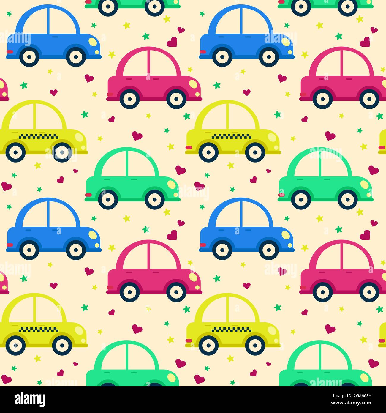 Pattern baby cars of different colors on a creamy background, vector ...