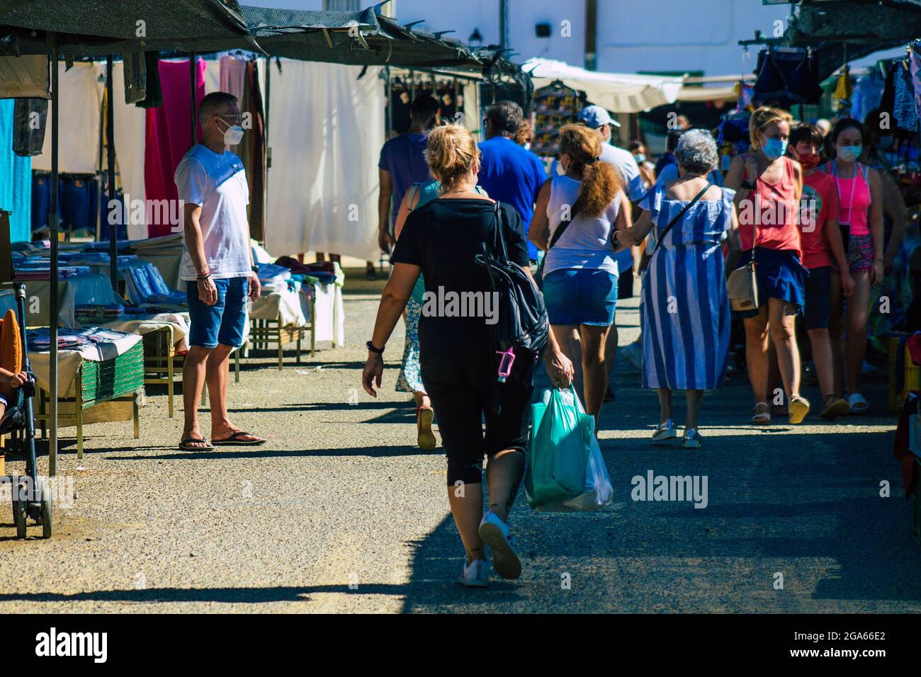 Carmona Spain July 26, 2021 Unidentified Spanish people with face mask ...