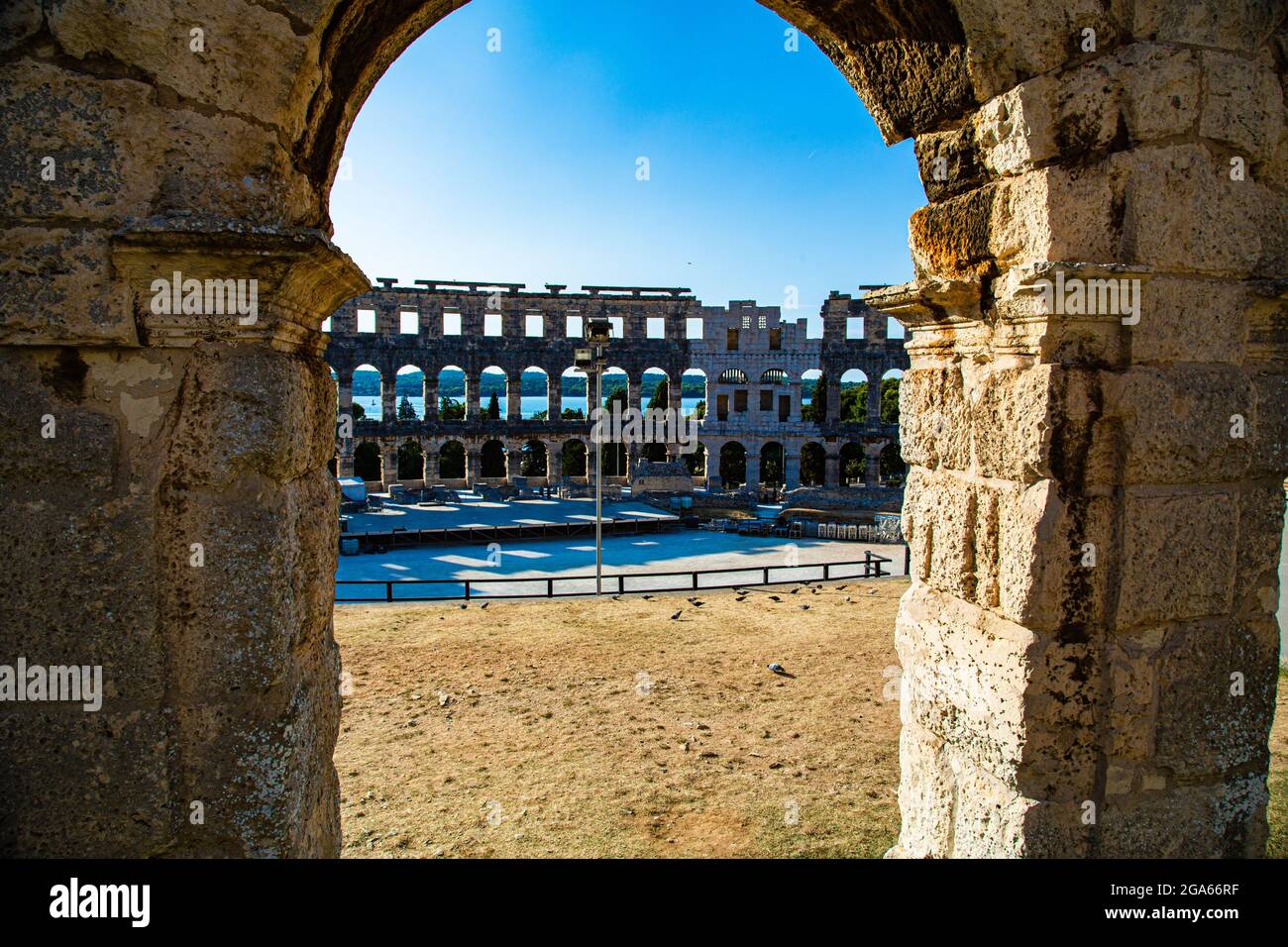 Arena Colosseum in Pula with columns and three stories high Stock Photo ...