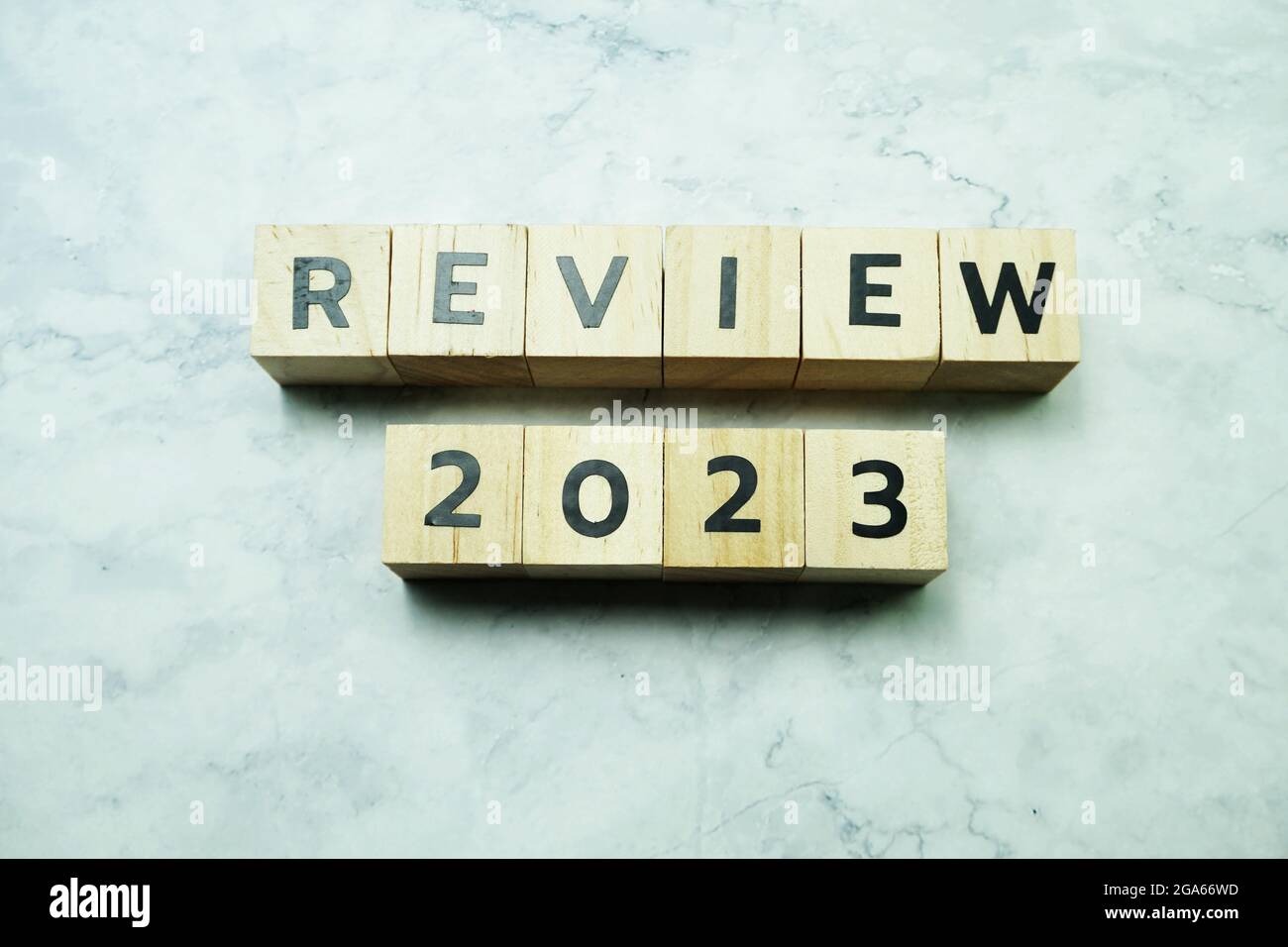 Review 2023 word alphabet letters on marble background Stock Photo - Alamy