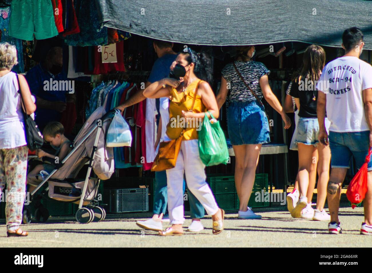 Carmona Spain July 26, 2021 Unidentified Spanish people with face mask ...
