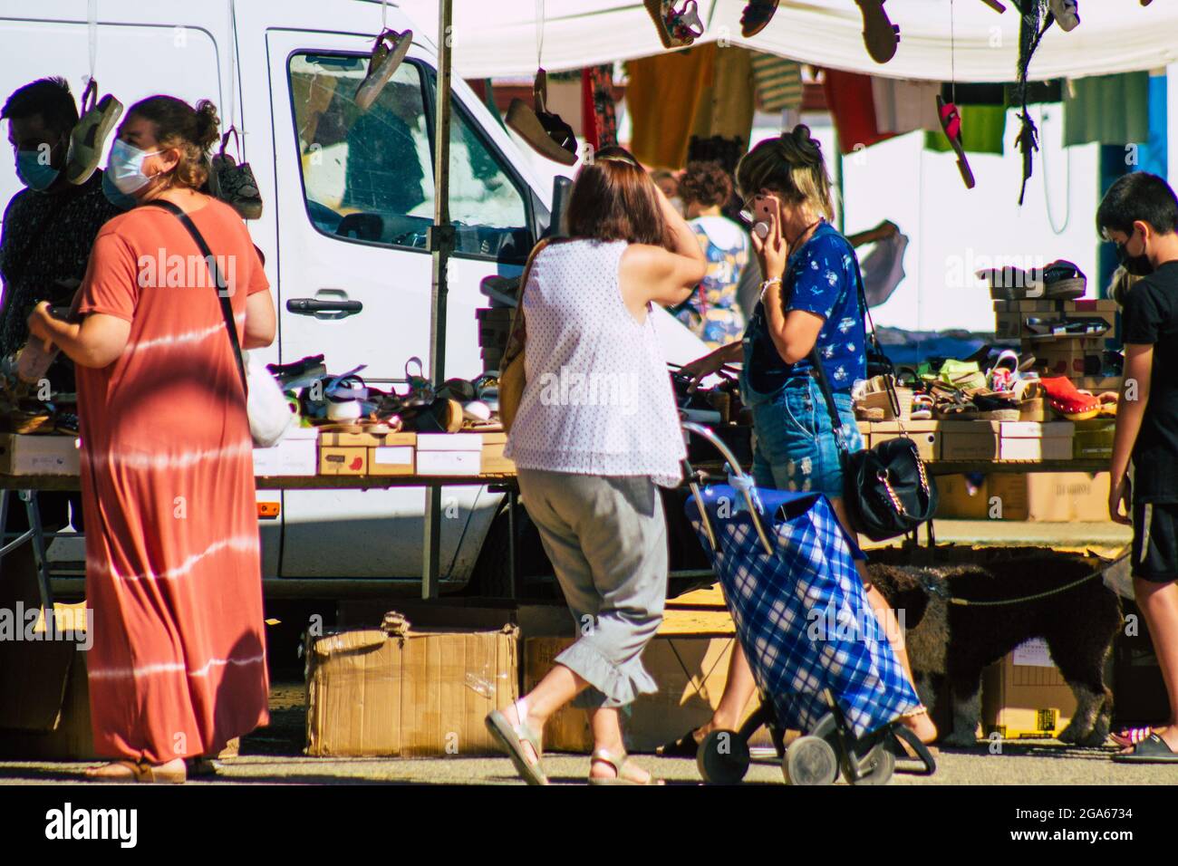 Carmona Spain July 26, 2021 Unidentified Spanish people with face mask ...