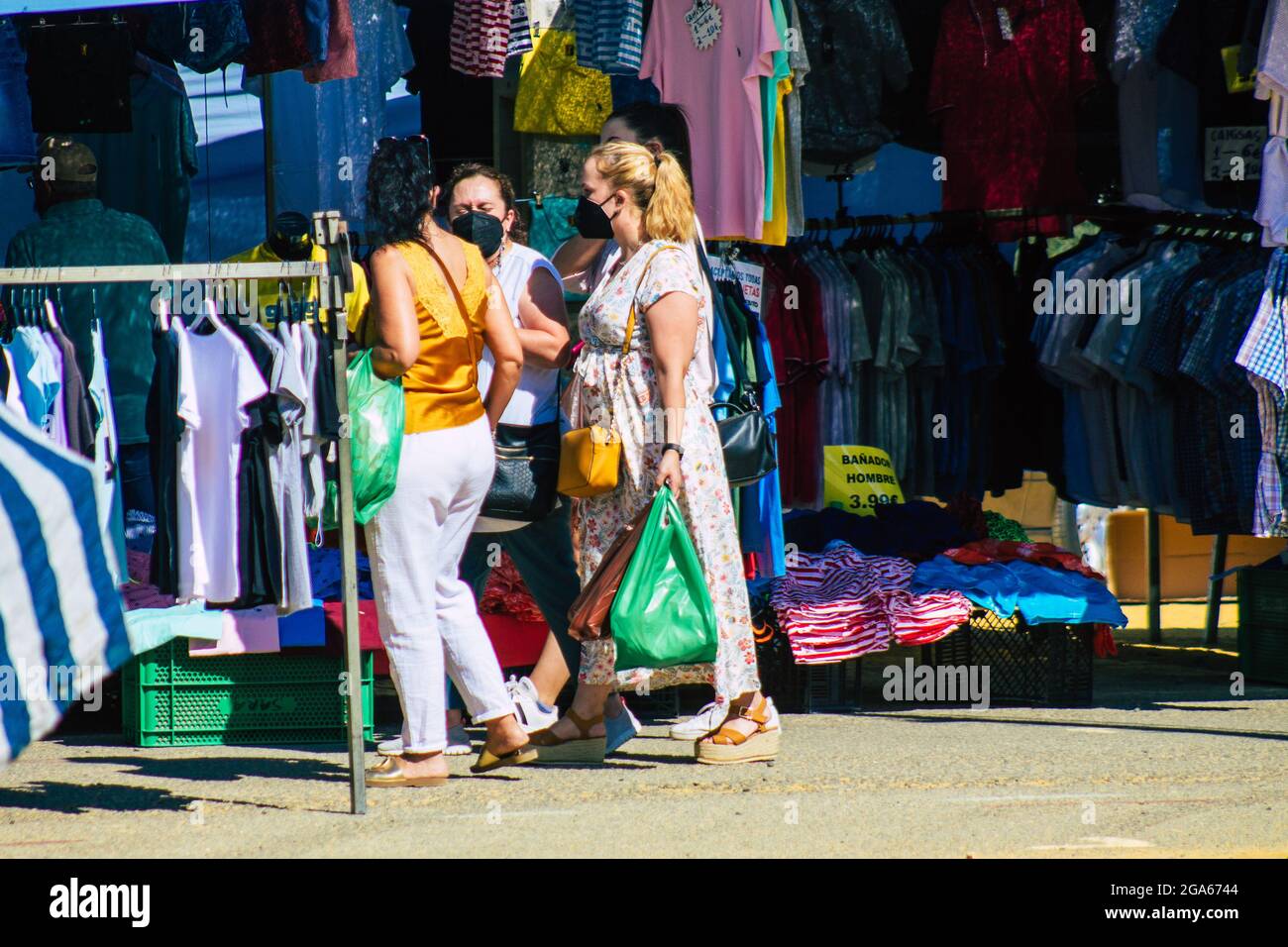 Carmona Spain July 26, 2021 Unidentified Spanish people with face mask ...