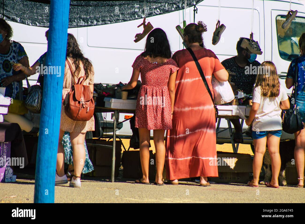 Carmona Spain July 26, 2021 Unidentified Spanish people with face mask ...