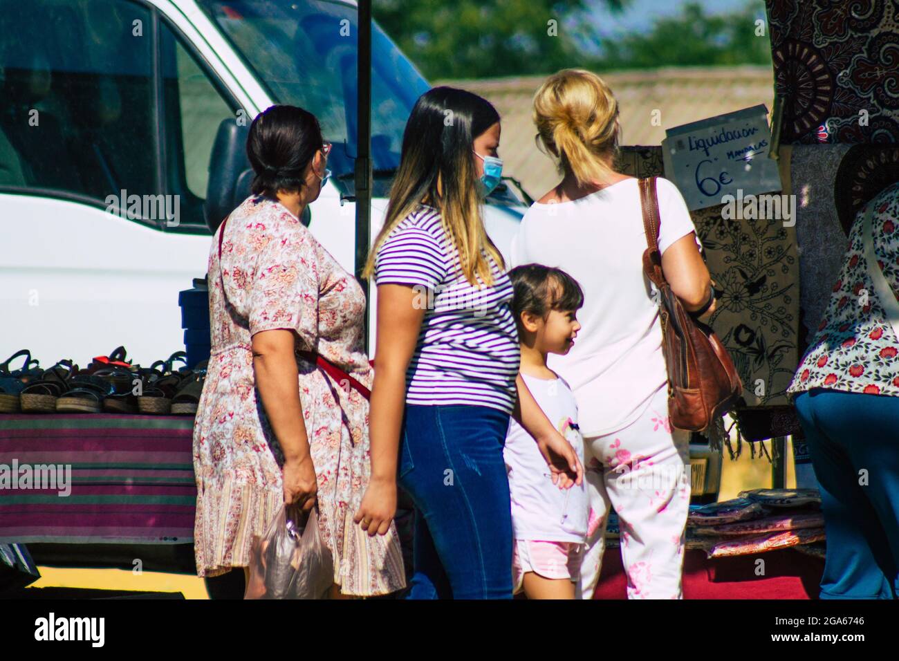 Carmona Spain July 26, 2021 Unidentified Spanish people with face mask ...