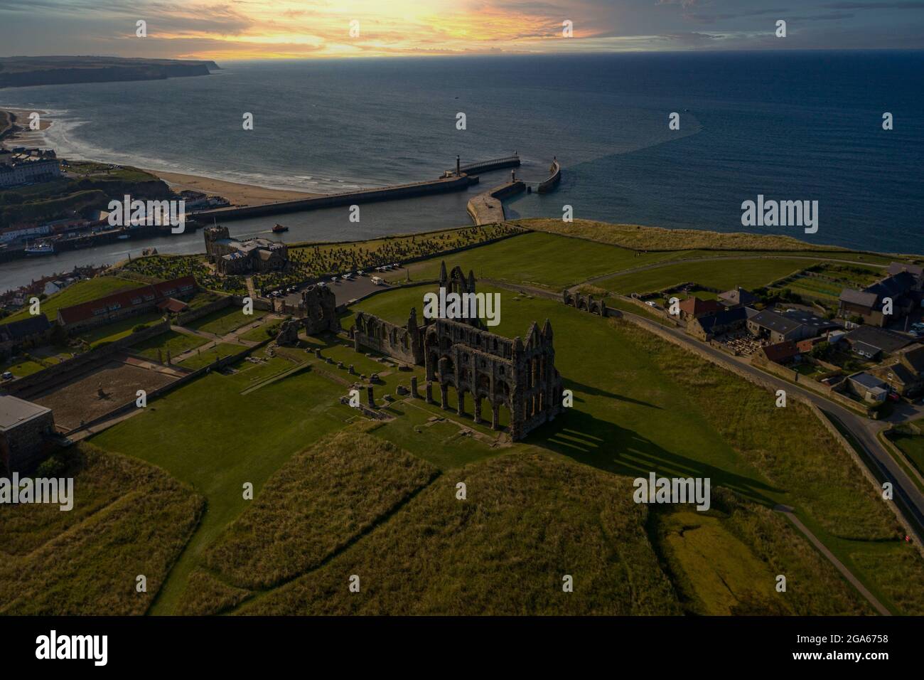 Whitby Abbey Aerial Drone Photo Photography Coast Seaside Boat Stock ...