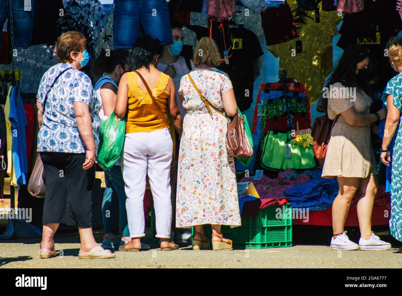 Carmona Spain July 26, 2021 Unidentified Spanish people with face mask ...