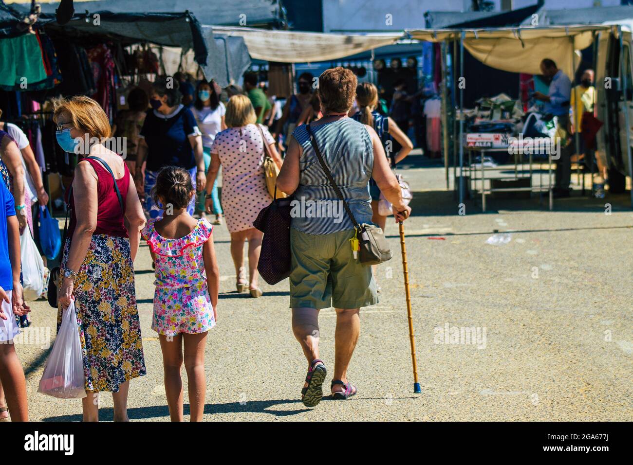 Carmona Spain July 26, 2021 Unidentified Spanish people with face mask ...